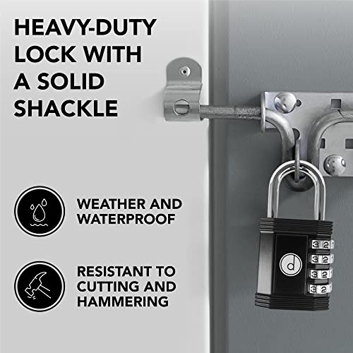 Padlock 4 Digit Combination Lock - for Gym School Locker, Outdoor Gate, Shed, Fence, and Storage, Combo Lock - Locker Lock- Weatherproof Metal - Keyless, Easy to Set, Resettable - Black