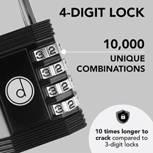 Padlock 4 Digit Combination Lock - for Gym School Locker, Outdoor Gate, Shed, Fence, and Storage, Combo Lock - Locker Lock- Weatherproof Metal - Keyless, Easy to Set, Resettable - Black