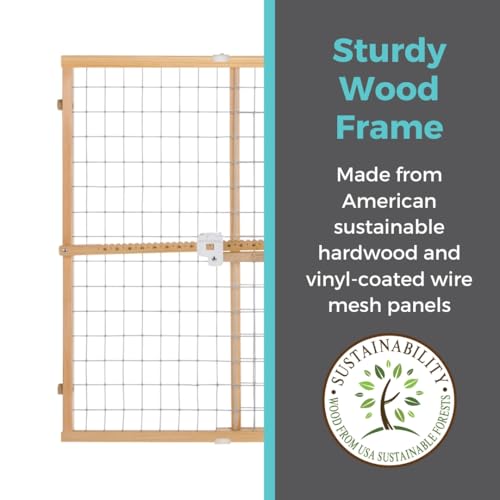 Toddleroo by North States Quick Fit Wire Mesh Wooden Baby Gate: 29.5"- 50" Wide. Pressure Mounted Baby Gate for Doorway. Tension Lever For Quick Custom Fit. (31" Tall, Sustainable Hardwood)