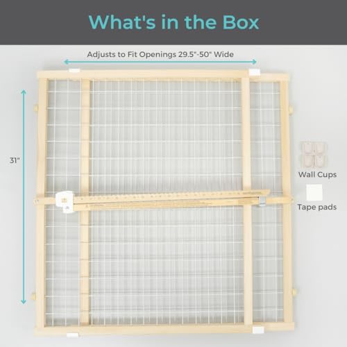 Toddleroo by North States Quick Fit Wire Mesh Wooden Baby Gate: 29.5"- 50" Wide. Pressure Mounted Baby Gate for Doorway. Tension Lever For Quick Custom Fit. (31" Tall, Sustainable Hardwood)