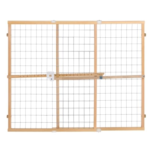 Toddleroo by North States Quick Fit Wire Mesh Wooden Baby Gate: 29.5"- 50" Wide. Pressure Mounted Baby Gate for Doorway. Tension Lever For Quick Custom Fit. (31" Tall, Sustainable Hardwood)