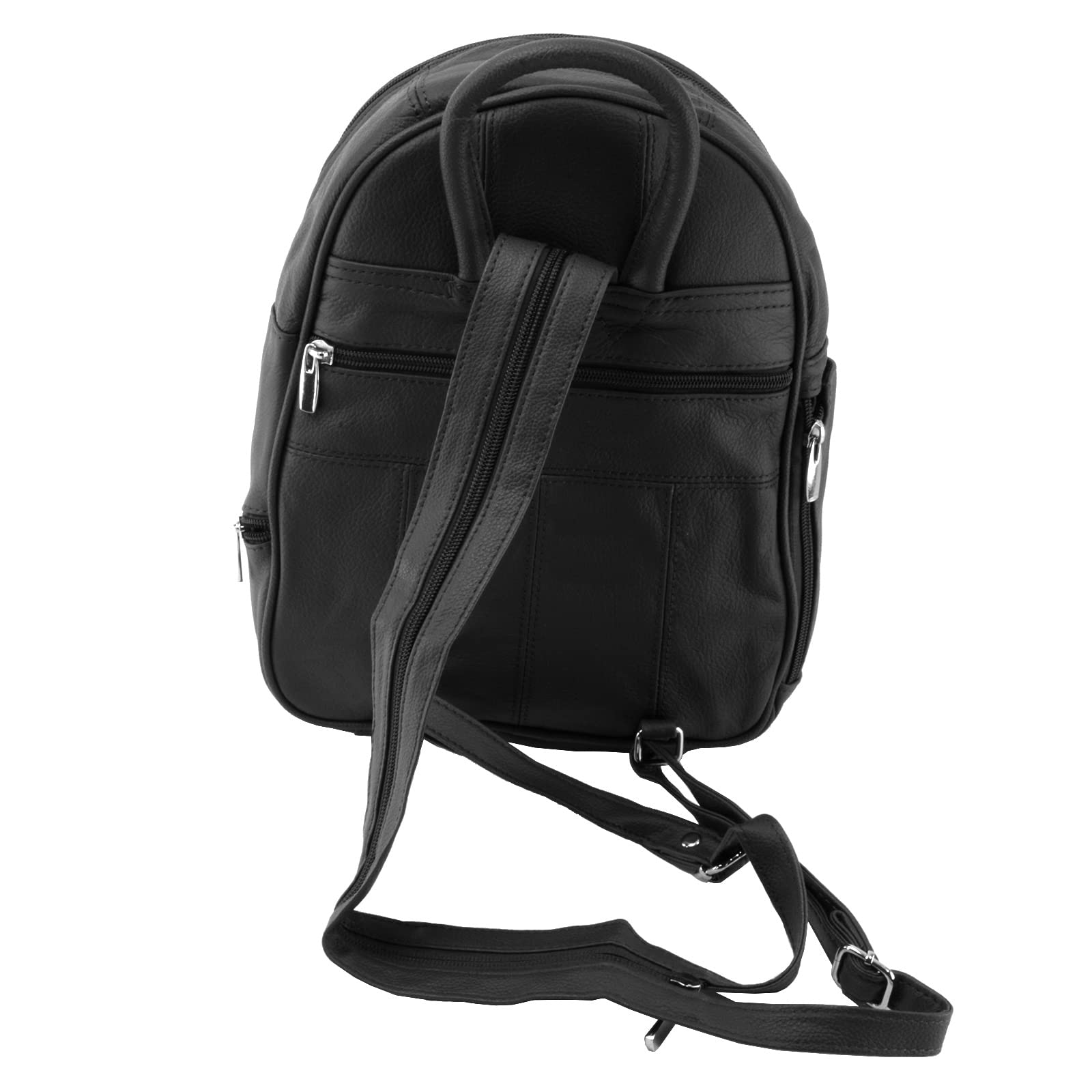 Leather Backpack Purse Mid Size & Convertible into single strap sling Bag or Backpack wearing Multiple Organizer Pockets Black