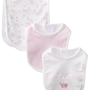 Little Me Baby Girls' 3 Piece Bib and Burp Set, Rose, White Floral, One Size