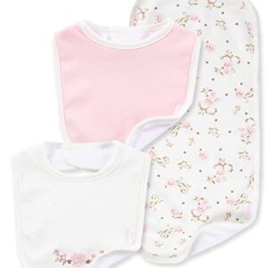 Little Me Baby Girls' 3 Piece Bib and Burp Set, Rose, White Floral, One Size