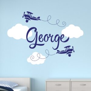 Custom Airplane Name Wall Decal - Boys Name Wall Decals - Nursery Wall Decals - Airplanes Wall Decor