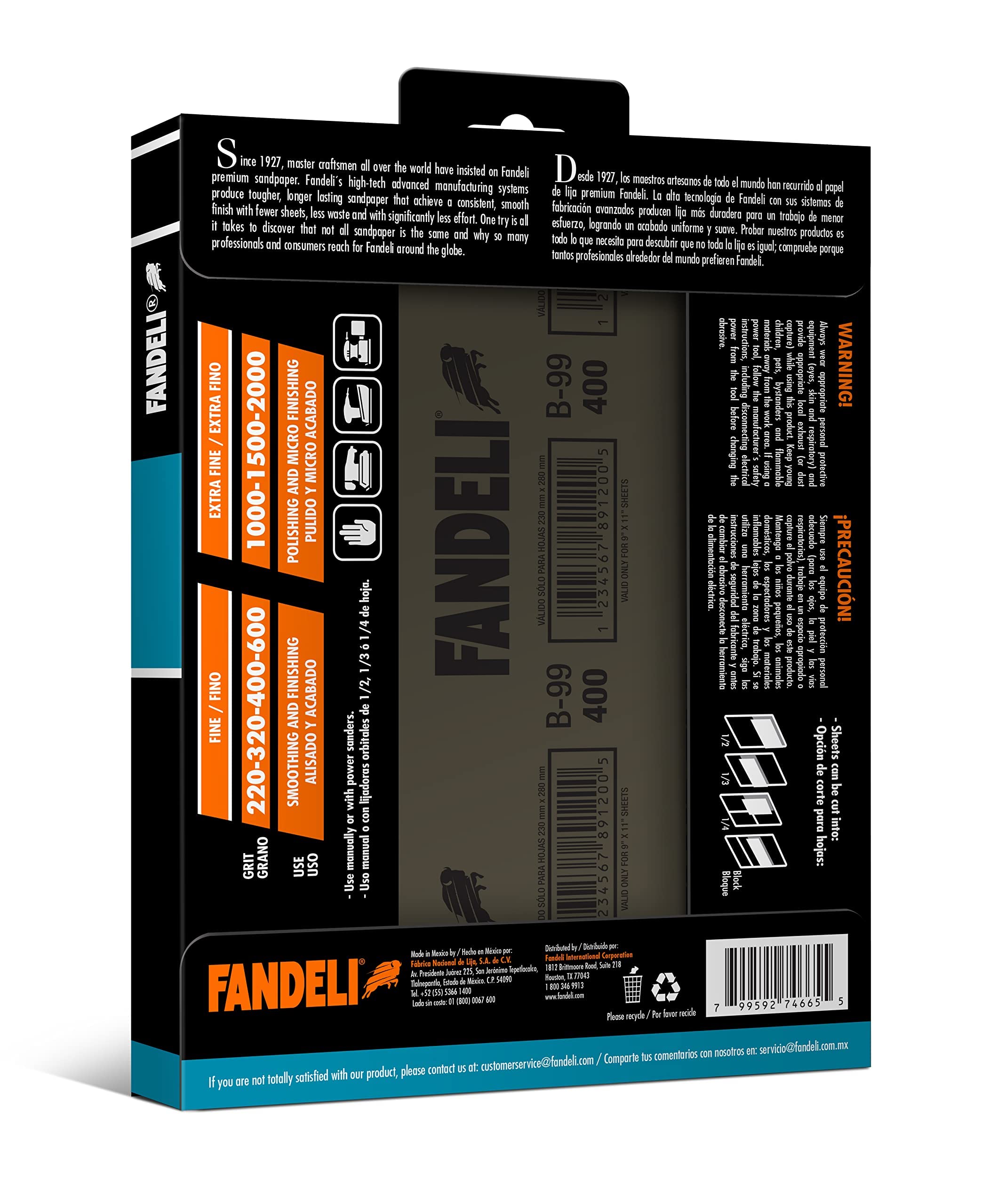 Fandeli | Waterproof Sandpaper | 2000 Grit | 25 Sheets 9'' x 11'' | For Car Polishing, Wooden Furniture Sanding and Metal Sanding | Water Resistant