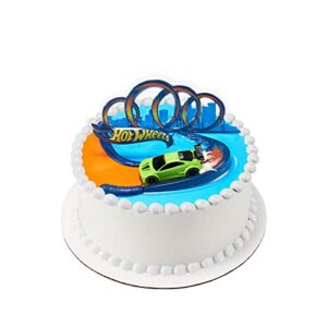 DecoSet® Hot Wheels Drift Birthday Cake Decorations, 2-Piece Topper with Race Car and 3D Racetrack Plaque, Create Action-Packed Racing Cakes for Birthdays and Parties