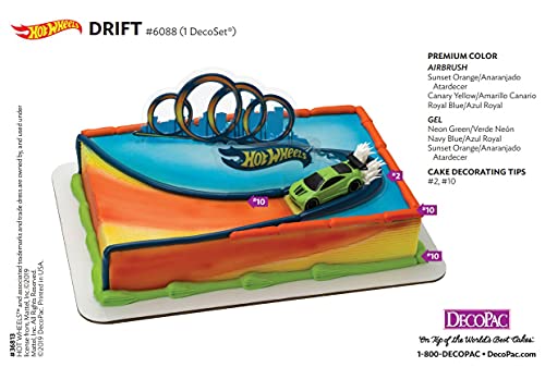 DecoSet® Hot Wheels Drift Birthday Cake Decorations, 2-Piece Topper with Race Car and 3D Racetrack Plaque, Create Action-Packed Racing Cakes for Birthdays and Parties