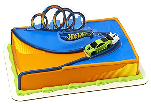 DecoSet® Hot Wheels Drift Birthday Cake Decorations, 2-Piece Topper with Race Car and 3D Racetrack Plaque, Create Action-Packed Racing Cakes for Birthdays and Parties