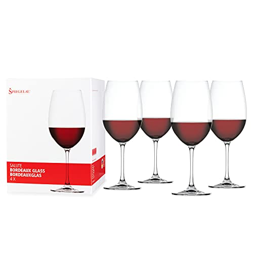 Spiegelau Salute Bordeaux Wine Glasses - (Clear Crystal, Set of 4 Red Wine Glasses)