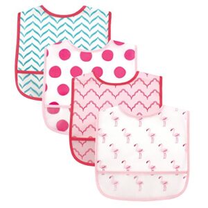 luvable friends unisex baby waterproof peva bibs, flamingo, one size