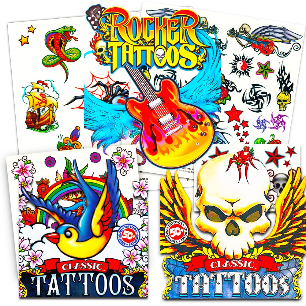 Savvi Classic Tattoos Party Pack (3 Full-Sized Bags ~ 150 Tattoos) American Traditional Rocker Temporary Tattoos for Men and Women