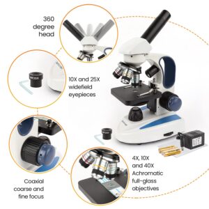 AmScope 40X-1000X Biology Science Metal Glass Student Microscope with 3MP Digital Camera