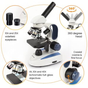 AmScope 40X-1000X Biology Science Metal Glass Student Microscope with 3MP Digital Camera