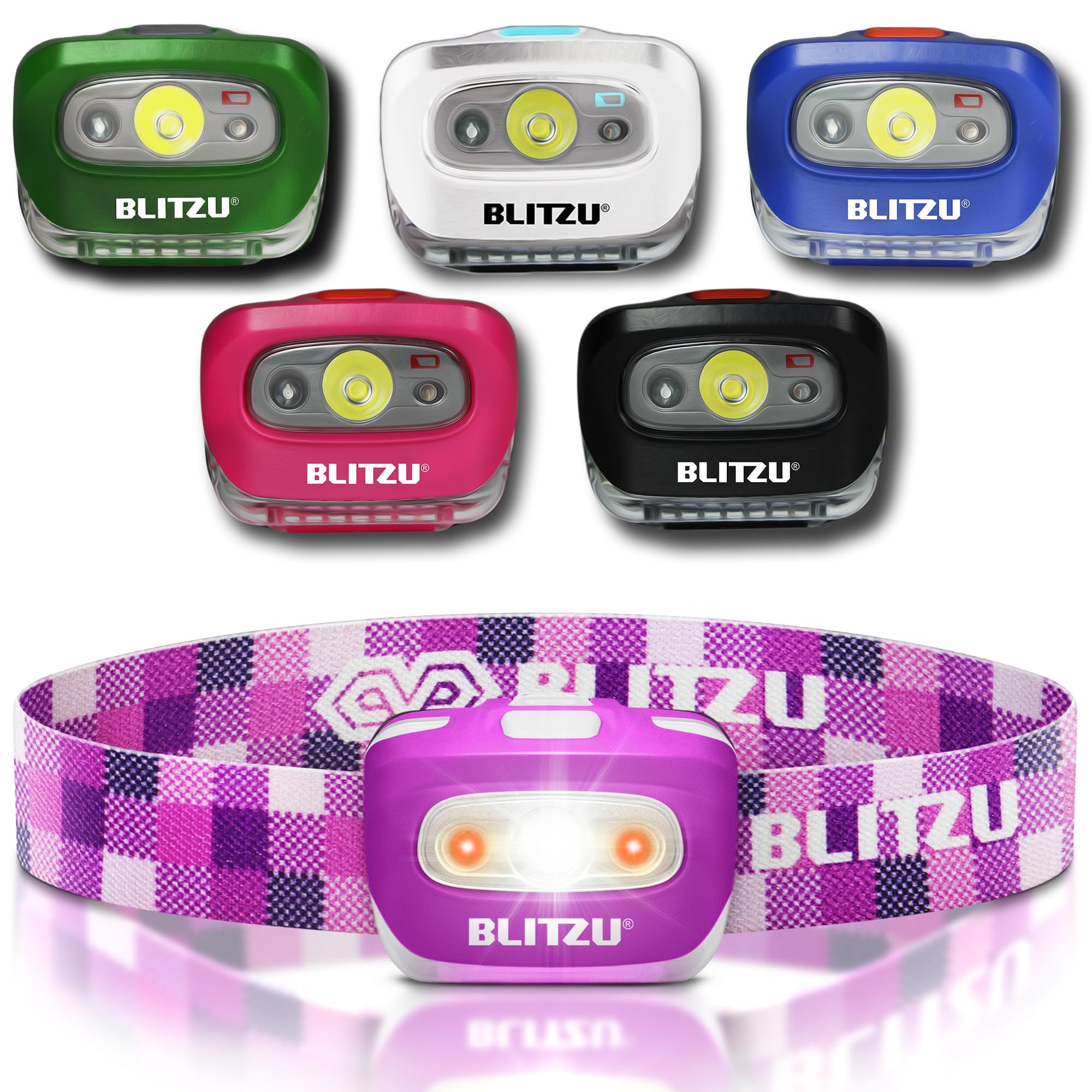 BLITZU Led Headlamps for Camper, Kids, Family, Adults. Headlights, Headband Flashlights, Led Head Lights, Head Lamp, Camping Essentials Gear Clearance, Purple