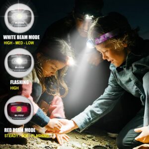 BLITZU Led Headlamps for Camper, Kids, Family, Adults. Headlights, Headband Flashlights, Led Head Lights, Head Lamp, Camping Essentials Gear Clearance, Purple