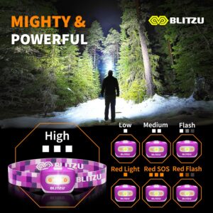 BLITZU Led Headlamps for Camper, Kids, Family, Adults. Headlights, Headband Flashlights, Led Head Lights, Head Lamp, Camping Essentials Gear Clearance, Purple