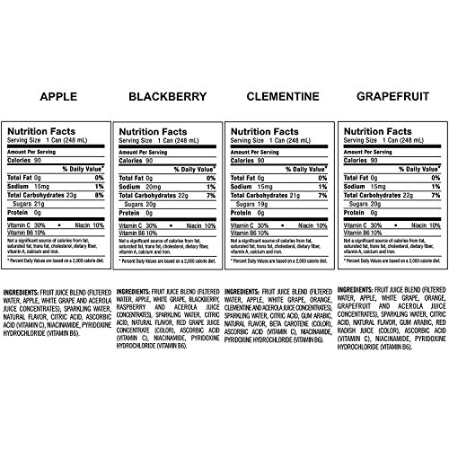 IZZE Sparkling Juice, 4 Flavor, Variety Pack, 8.4 Fl Oz Can (Pack of 24) Blackberry, Clementine, Apple, Grapefruit