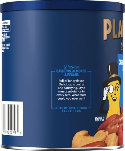 PLANTERS Deluxe Cashews, Almonds & Pecans, Party Snacks, Plant-Based Protein, 15.25 Oz Canister