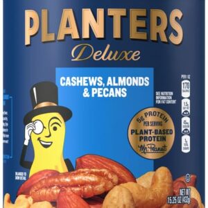 PLANTERS Deluxe Cashews, Almonds & Pecans, Party Snacks, Plant-Based Protein, 15.25 Oz Canister