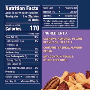 PLANTERS Deluxe Cashews, Almonds & Pecans, Party Snacks, Plant-Based Protein, 15.25 Oz Canister