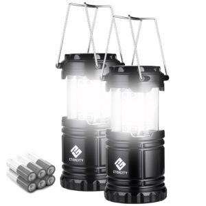 etekcity lantern camping essentials lights, led flashlight for power outages, tent lights for emergency, survival gear and supplies for hurricane, battery operated lamp, 2 pack, black