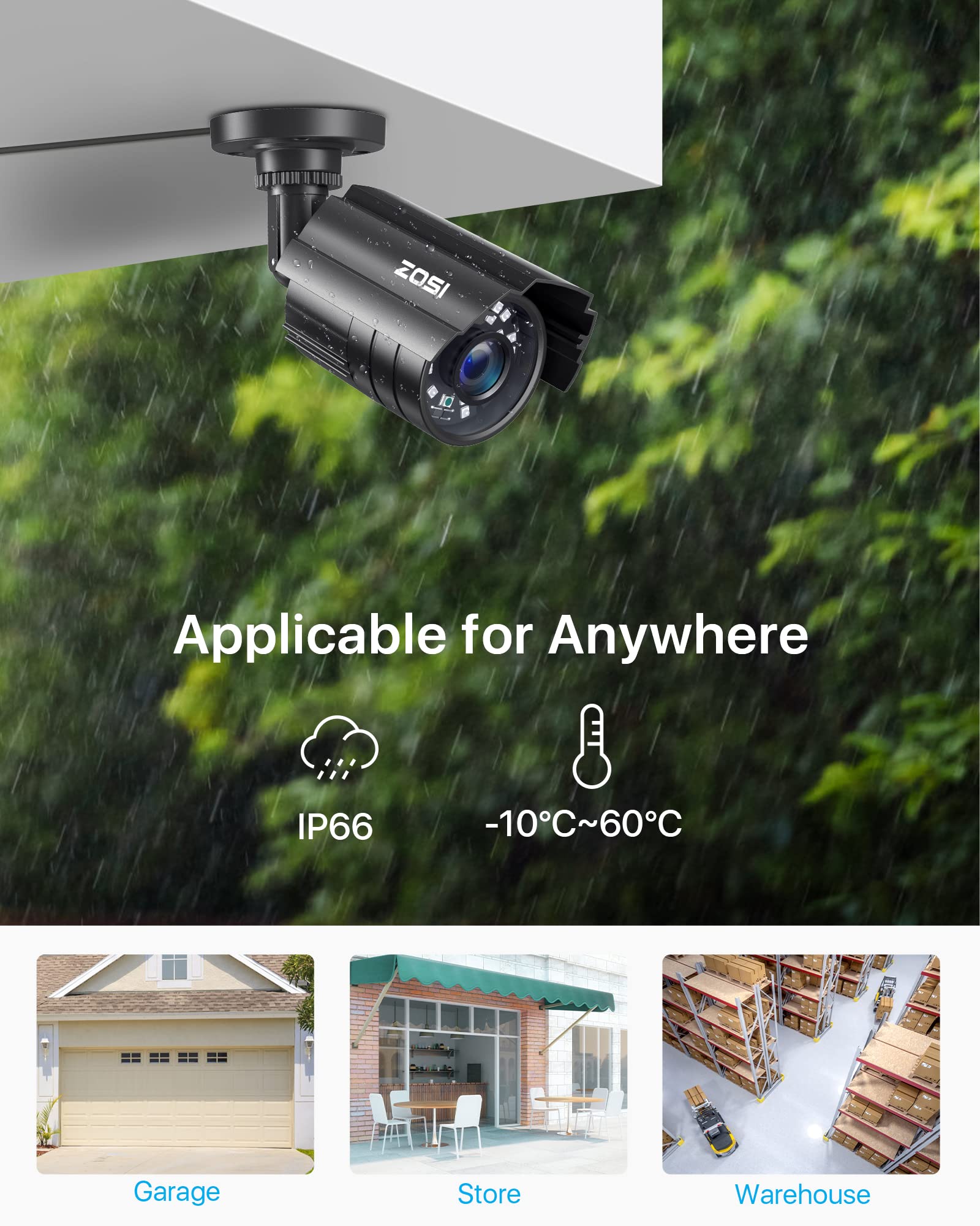 ZOSI 1080P CCTV Camera Indoor Outdoor Hybrid 4 in 1 HD TVI/CVI/AHD/CVBS Home Security Camera System,Night Vision,Metal Waterproof Housing For 960H,720P,1080P,5MP,4K analog Surveillance DVR