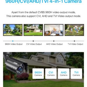 ZOSI 1080P CCTV Camera Indoor Outdoor Hybrid 4 in 1 HD TVI/CVI/AHD/CVBS Home Security Camera System,Night Vision,Metal Waterproof Housing For 960H,720P,1080P,5MP,4K analog Surveillance DVR