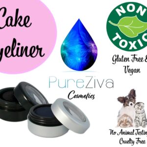 Pure Ziva Black Matte Cake Eyeliner & Pressed Eyeshadow, Water Activated Powder; Gluten & Cruelty Free