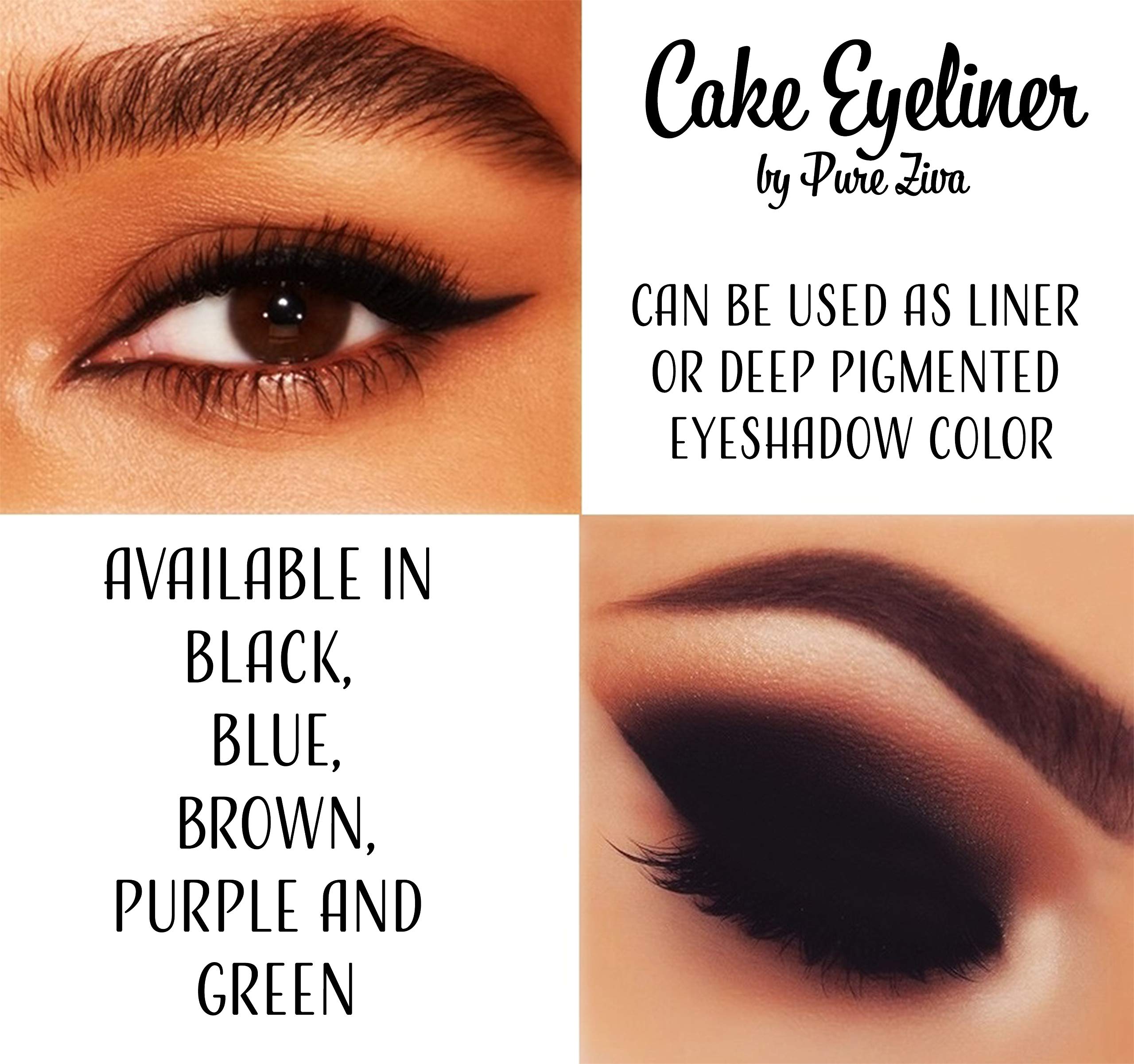 Pure Ziva Black Matte Cake Eyeliner & Pressed Eyeshadow, Water Activated Powder; Gluten & Cruelty Free