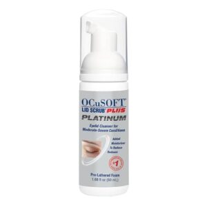 ocusoft lid scrub plus platinum extra strength foaming eyelid cleanser - leave-on eyelid & eyelash cleanser with phytosphingosine to remove oil, dirt & makeup -1.68 fl oz