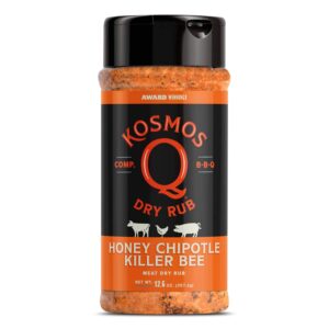 kosmos q honey chipotle killer bee bbq rub | sweet & spicy blend | great on brisket, steak, chicken, ribs & pork | best barbecue rub | meat seasoning & spice dry rub | 12 oz shaker