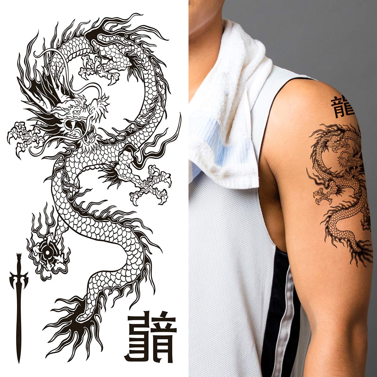 Supperb® Temporary Tattoos - Black & White Dragon (Set of 2)