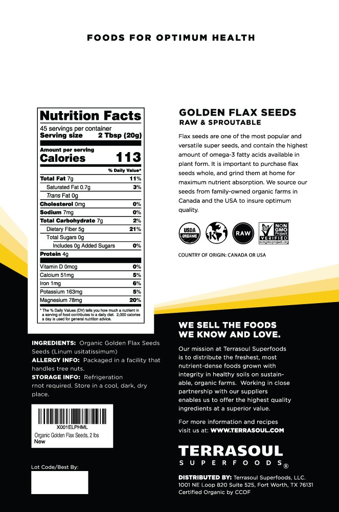 Terrasoul Superfoods Organic Golden Flax Seeds, 4 Lbs (2 Pack) - Fiber | Protein | Omega Fats…