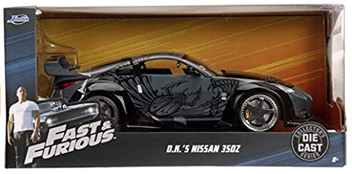 D.K.'s Nissan 350Z Black "Fast n Furious" Movie 1/24 by Jada 97172 Full Body Grey Design and Black Hood