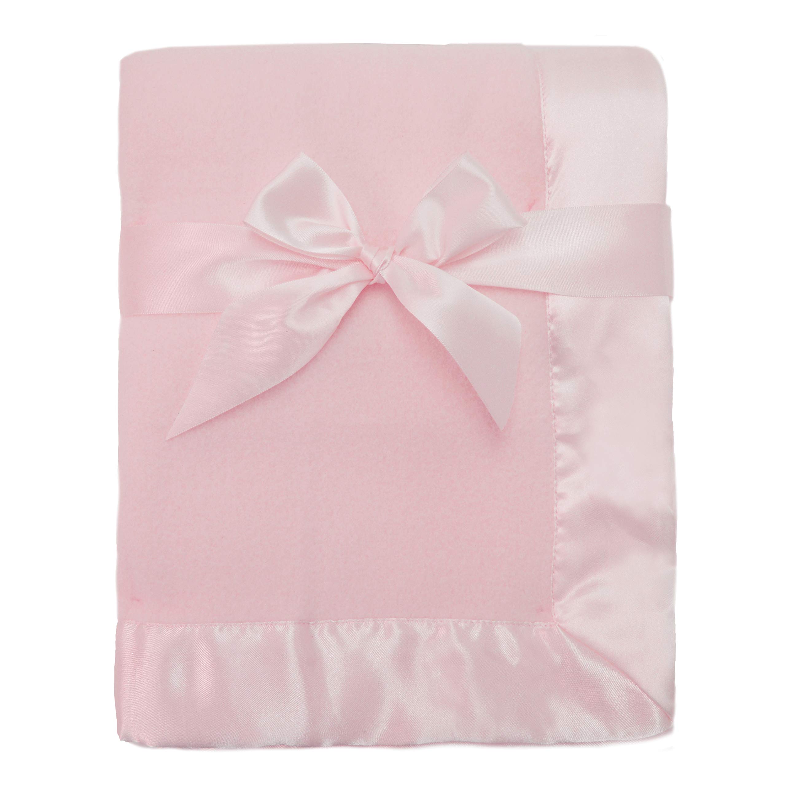 American Baby Company Fleece Blanket with Silk-Like Satin Trim, Soft, Warm & Cozy, Pink, 30" x 40" for Boys and Girls, Perfect for Baby Carrier, Stroller, Travel and Gifting