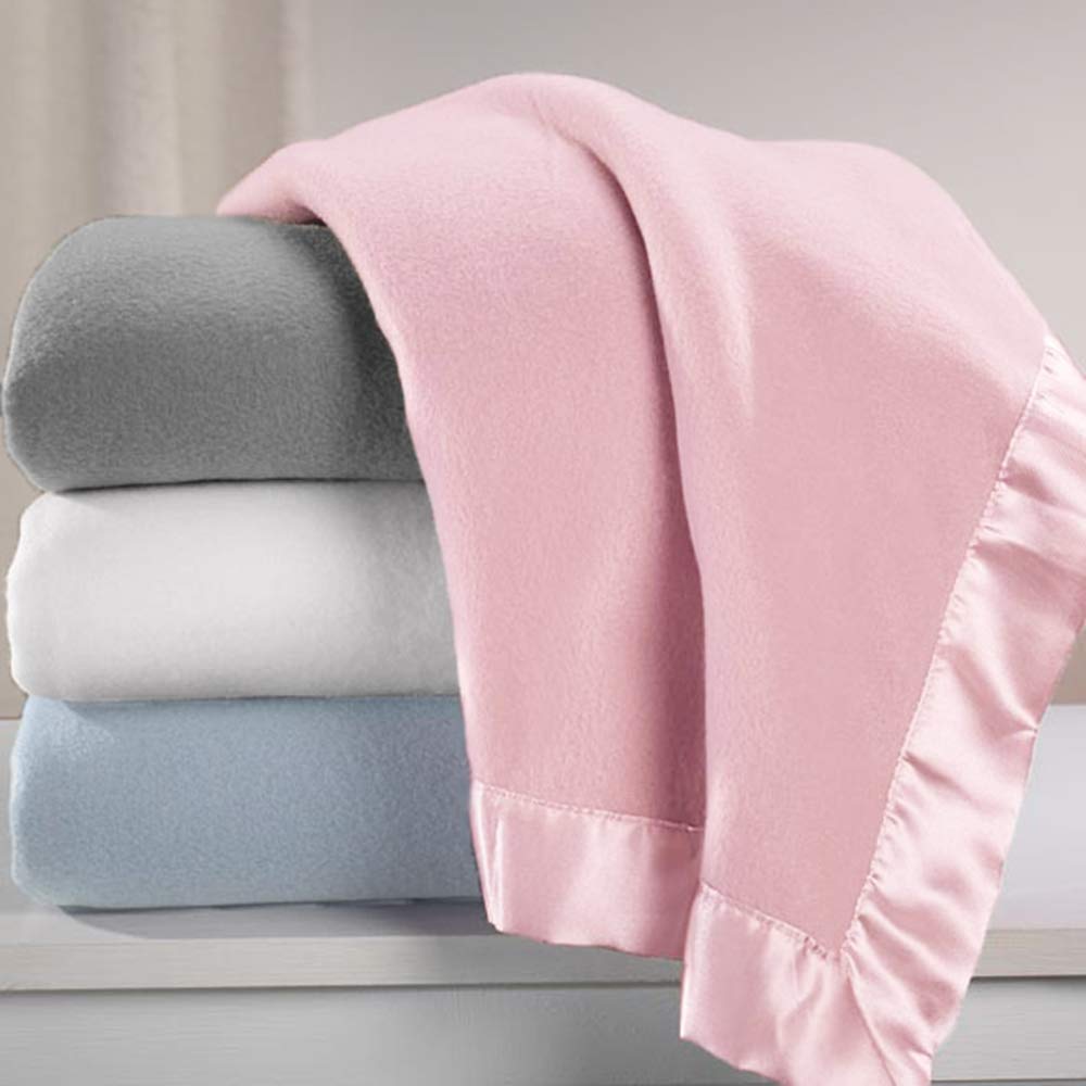 American Baby Company Fleece Blanket with Silk-Like Satin Trim, Soft, Warm & Cozy, Pink, 30" x 40" for Boys and Girls, Perfect for Baby Carrier, Stroller, Travel and Gifting