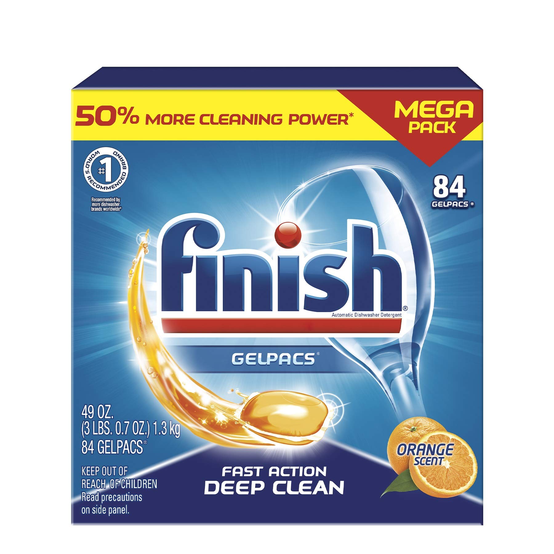 Finish Gelpacs Dishwasher Detergent, Orange Scent, 84 Count