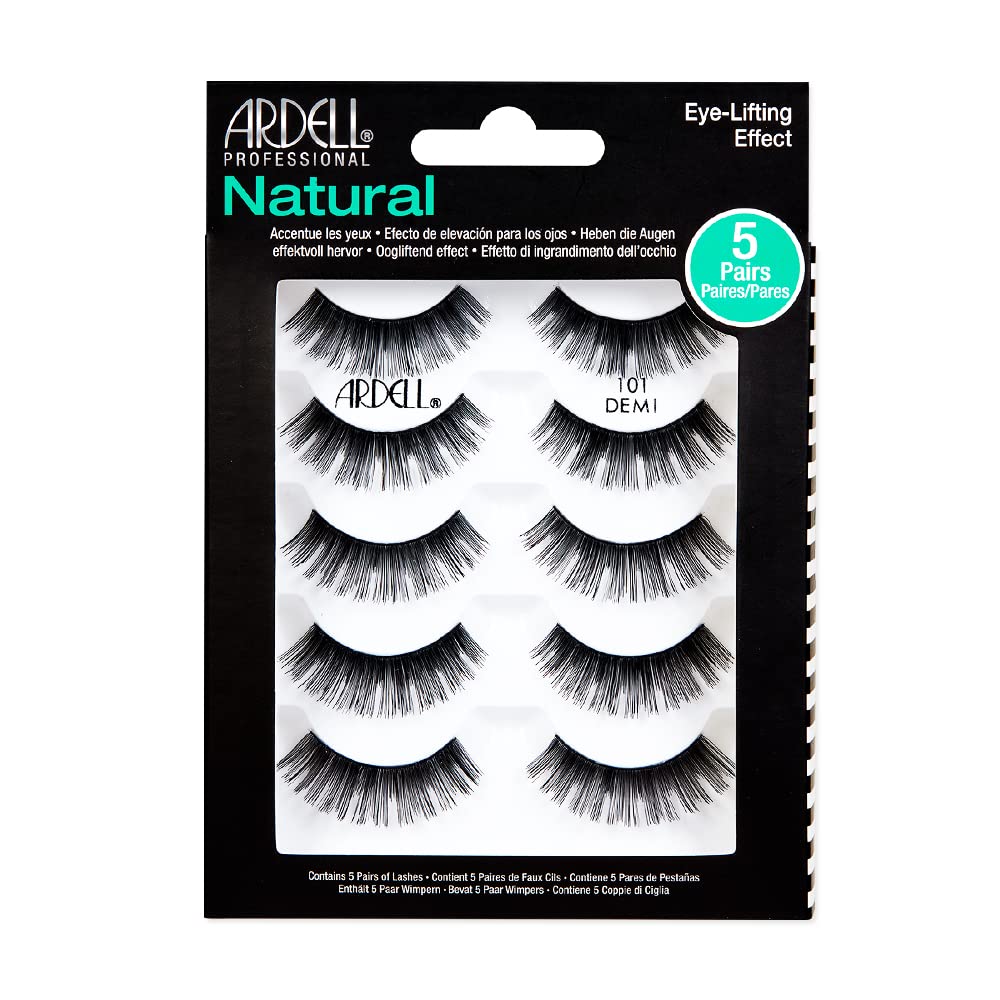 Ardell False Eyelashes Natural 101 Black, (5 pairs pack with FREE Lash Applicator) x 1 pack