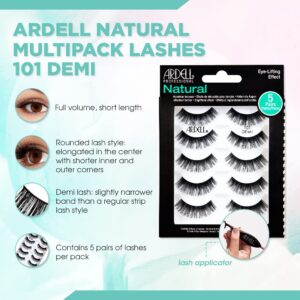 Ardell False Eyelashes Natural 101 Black, (5 pairs pack with FREE Lash Applicator) x 1 pack