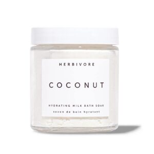 herbivore coconut milk bath soak – skin hydrating & softening, soothing light coconut scent, vegan, 8 oz