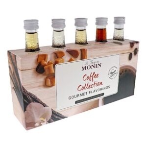 monin - gourmet flavorings premium coffee collection, great for coffee, tea, and lattes, non-gmo, gluten-free (caramel, amaretto, french hazelnut, irish cream, vanilla) | 50 ml per bottle