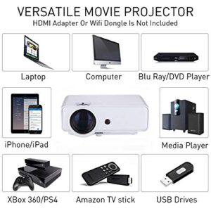 Nuprojector Home Theater Projector Portable - Full HD HDMI VGA LED Supports 1080p, Native 720p 35-100" Projection Size w. Speaker, (2022 Version) (Silver)