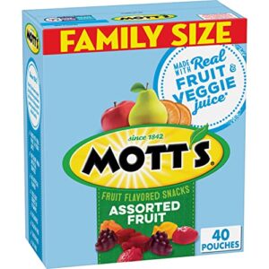 mott's fruit flavored snacks, assorted fruit, pouches, 0.8 oz, 40 ct