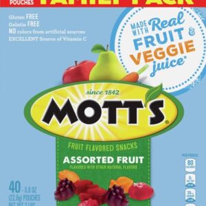 Mott's Fruit Flavored Snacks, Assorted Fruit, Pouches, 0.8 oz, 40 ct