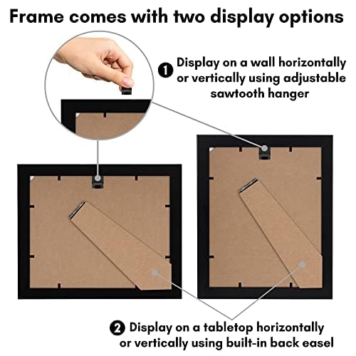 Americanflat 8x10 Picture Frame in Black - Use as 5x7 Picture Frame with Mat or 8x10 Frame Without Mat - Engineered Wood Photo Frame with Shatter-Resistant Glass and Easel for Wall and Tabletop