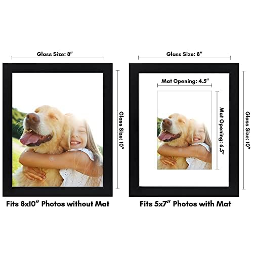 Americanflat 8x10 Picture Frame in Black - Use as 5x7 Picture Frame with Mat or 8x10 Frame Without Mat - Engineered Wood Photo Frame with Shatter-Resistant Glass and Easel for Wall and Tabletop