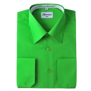 berlioni men's green solid dress shirt