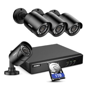 annke 8ch h.265+ 3k lite surveillance security camera system with ai human/vehicle detection, 4 x 1920tvl 2mp wired cctv ip66 cameras for indoor outdoor use, remote access, 1tb hard drive included