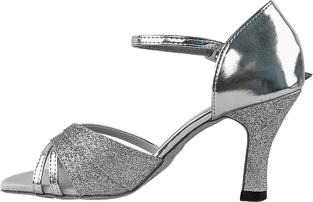 Women's Ballroom Dance Shoes Tango Wedding Salsa Latin Dance Shoes Silver Stardust & Silver Leather 6030EBB Comfortable - Very Fine 2.5" Heel 8 M US [Bundle of 5]